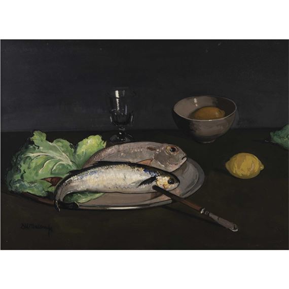 Rafael Durancamps | Bodeg n con plato, cubiertos y pescado | MutualArt