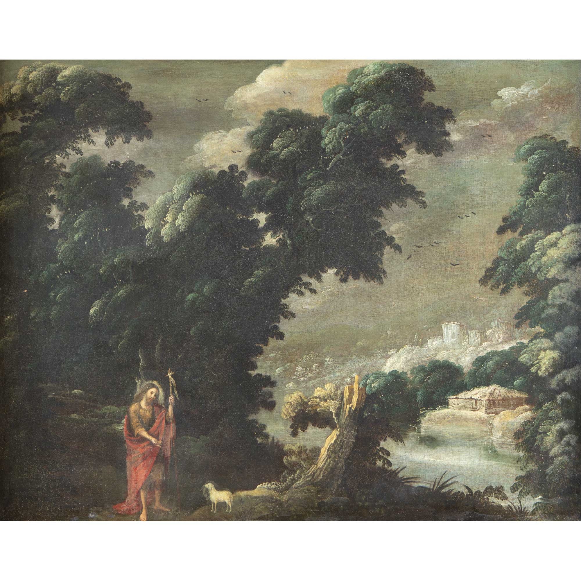 Francisco Collantes | Paisaje fluvial con San Juan Bautista y ruinas al ...