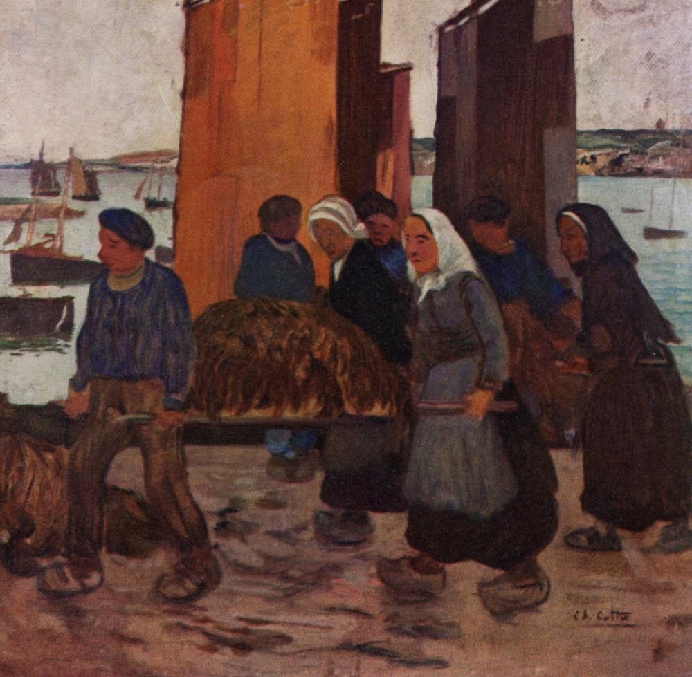 Charles Cottet | Charles Cottet Antique Color Print Pecheurs Bretons Signed Framed | MutualArt