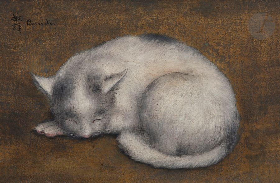 Toshio Bando | The White Cat with Gold Background (26) | MutualArt