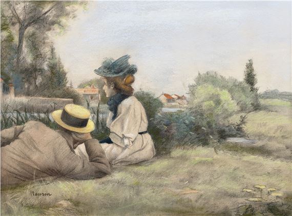 Charles Maurin | Couple au repos sur le bord de la rivière (1856 ...