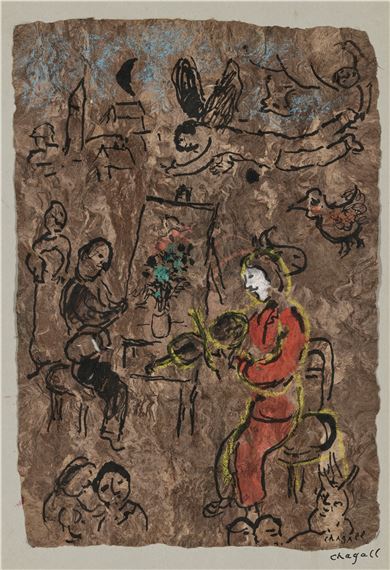 Marc Chagall | Peintre et violoniste en rouge sur fond brun (Circa 1979 ...