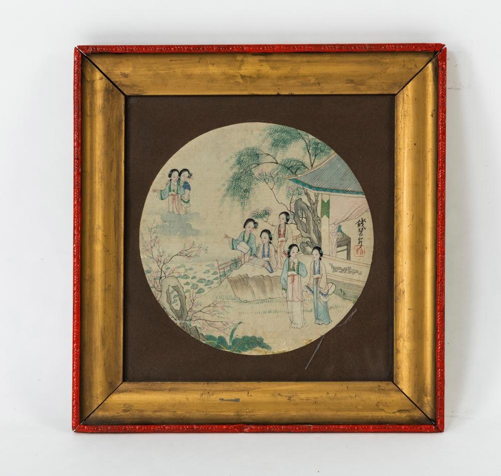 Qian Hui'an | A ROUND FAN PAINTING OF WOMEN IN A GARDEN (Circa 1900 ...