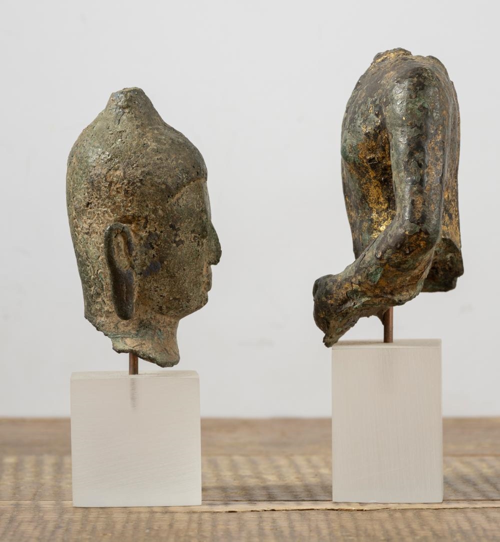 Thai School, 15th Century | A SMALL BRONZE HEAD AND TORSO OF THE BUDDHA ...