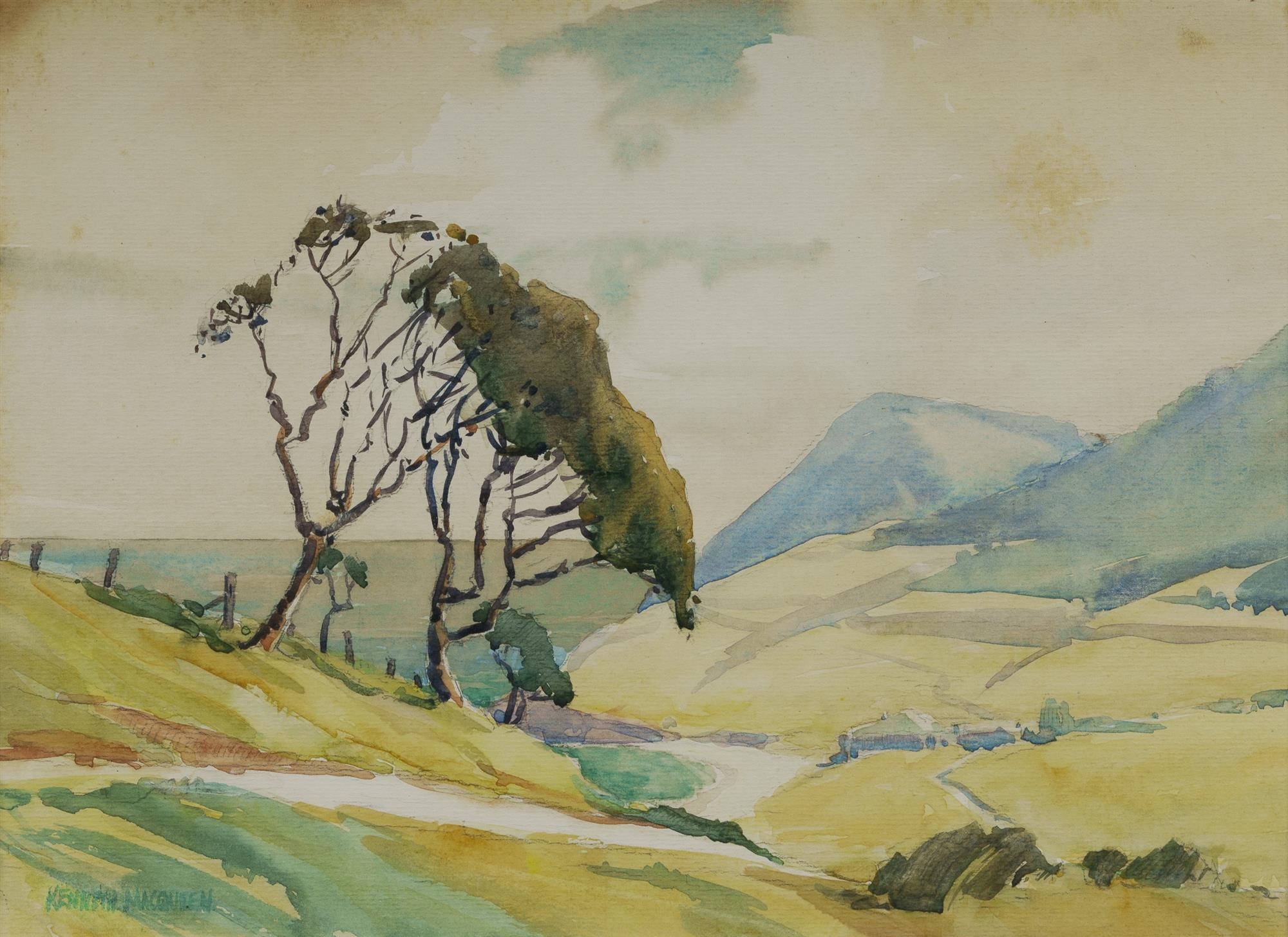 Kenneth MacQueen | Winding Road Through Hills (possibly Mount Emlyn ...