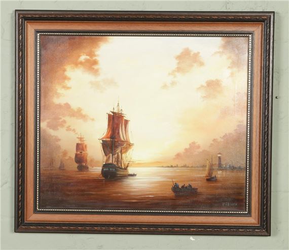 Ricky Hardwick | An oil on canvas depicting a ship sailing across the ...