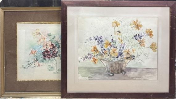 M. Mitchell | Two watercolor floral works | MutualArt