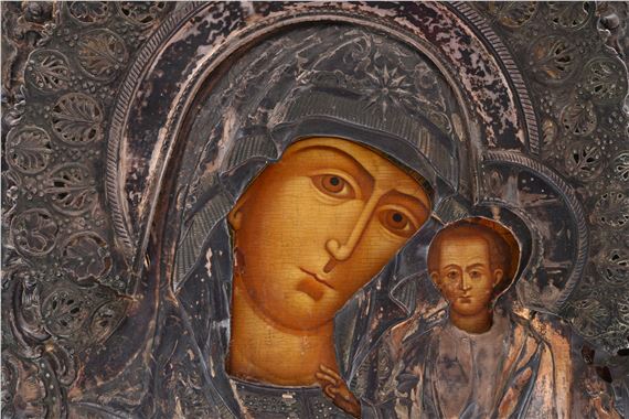 Russian School, 19th Century | A Russian orthodox icon with silver ...