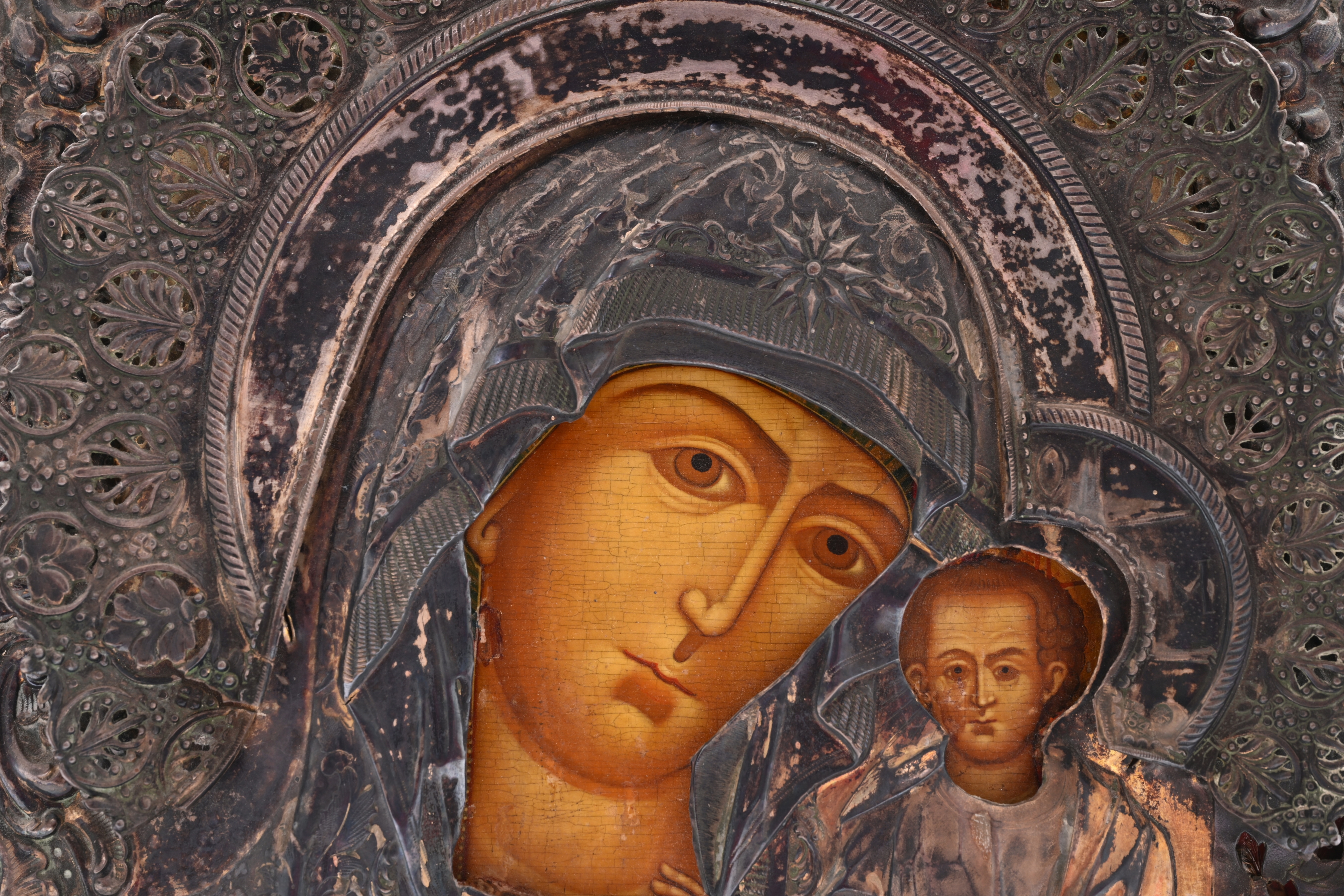 Russian School, 19th Century | A Russian orthodox icon with silver ...