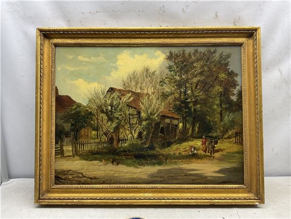 W. Allen | Farmstead with Figures Donkey and Hens | MutualArt