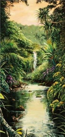 Michael J. Tapp | A waterfall amidst a tropical forest | MutualArt