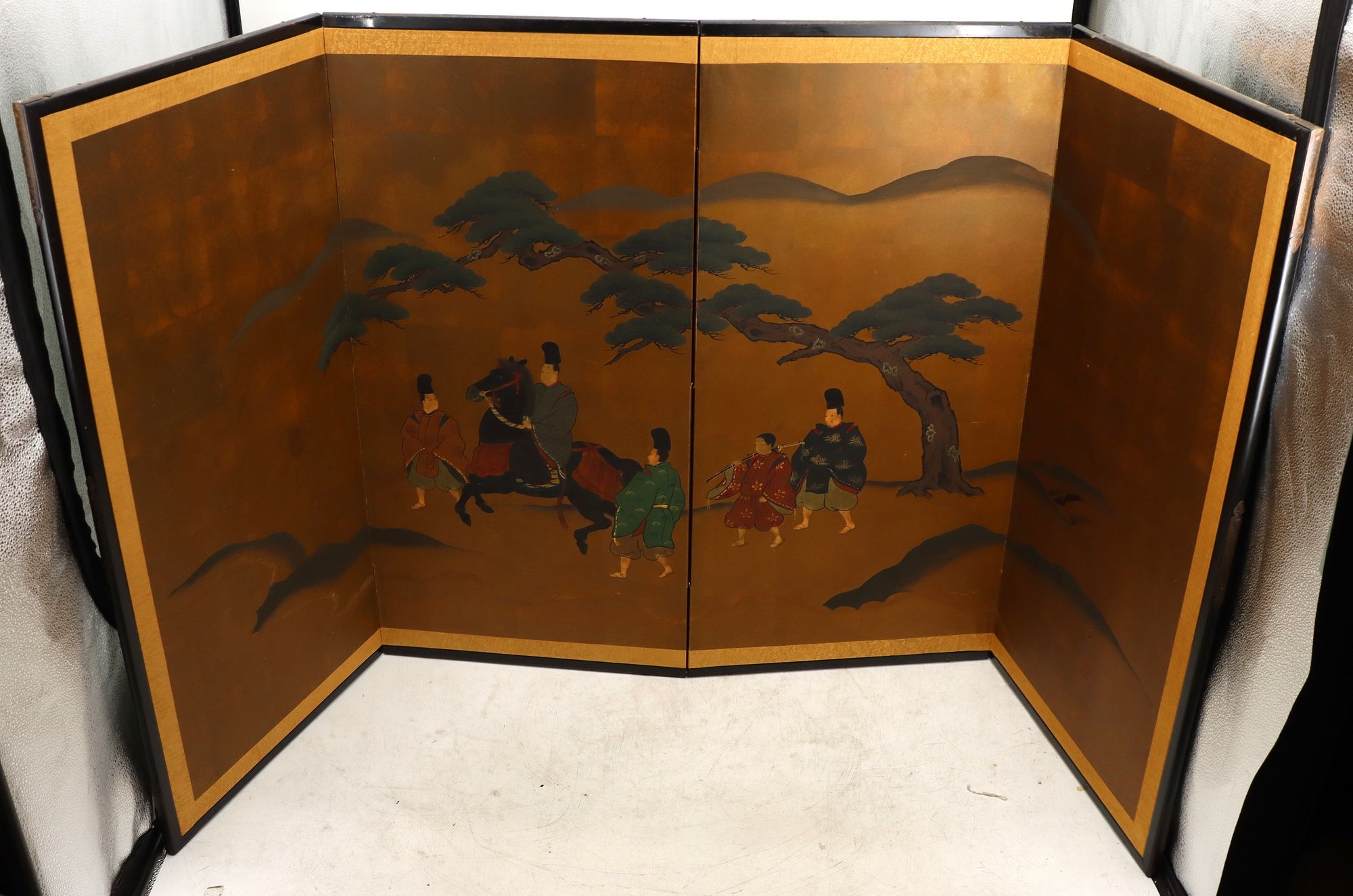 Japanese School | Signed Japanese 4-Panel Folding Screen with Samurai ...