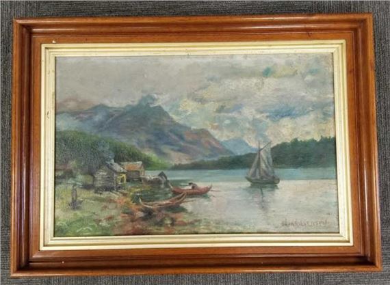 Einar Evensen | Einar Evensen signed oil lake scene on canvas | MutualArt
