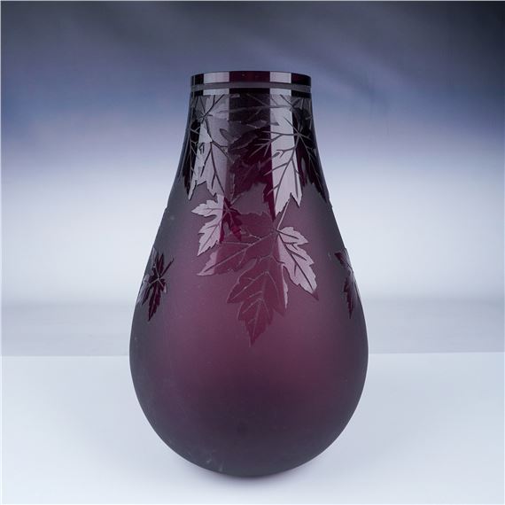 Ken Benson | Ken Benson Purple Glass Vase with Etched Maple Leaf Motif ...
