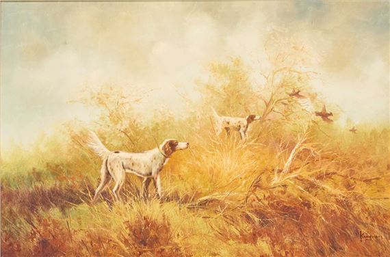 Eugene Kingman | 1975) SETTERS AND PHEASANTS IN THE WOOD | MutualArt