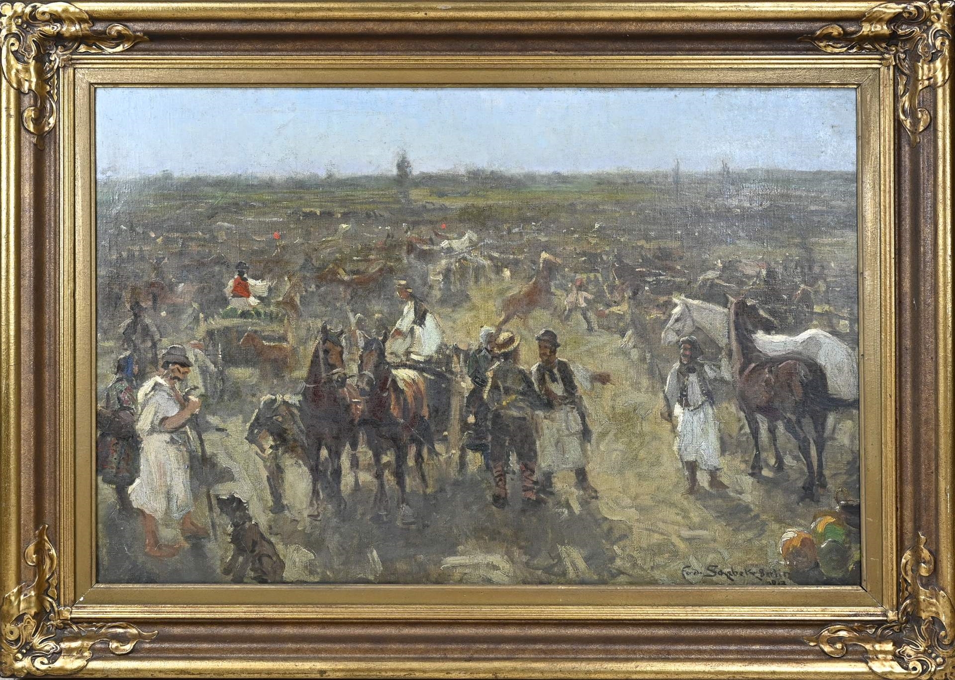 Ferdinand Schebek | Kamp op weiland met paardenhandelaren (1913 ...