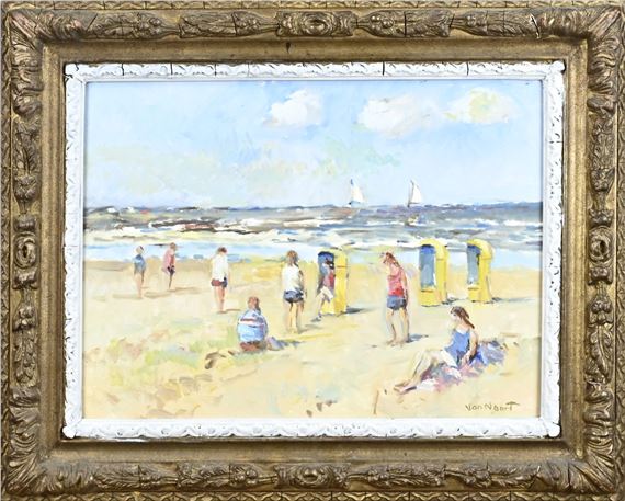 Van Noort | Strandgezicht met figuren en zeilboten | MutualArt