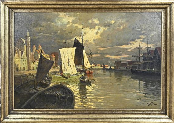 Max Fritz | Noord Duitse haven met schepen | MutualArt
