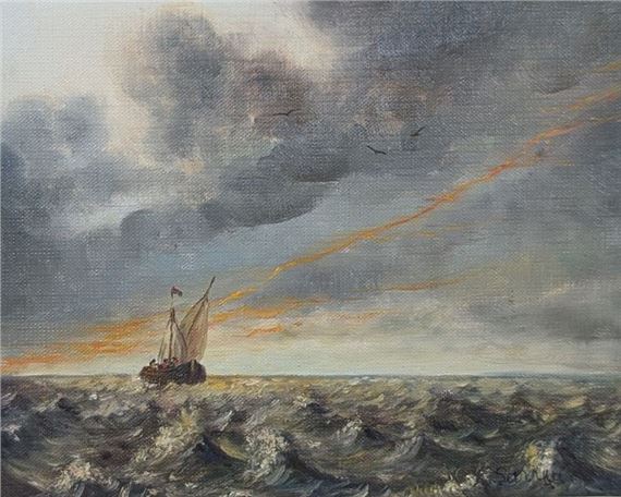 Reza Sarrafi | Storm at sea Oil on canvas mounted on cardboard Signed ...