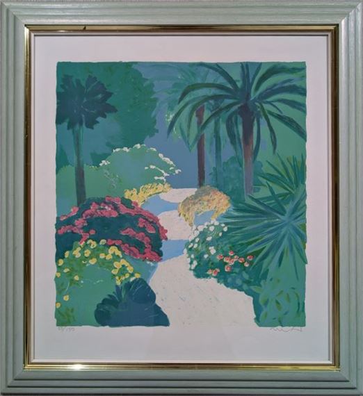 Roger Mühl | Palm tree and flowering trees Lithograph framed under ...