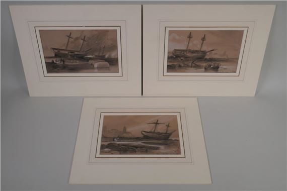 John Wilson Carmichael | three unframed charcoal drawings | MutualArt