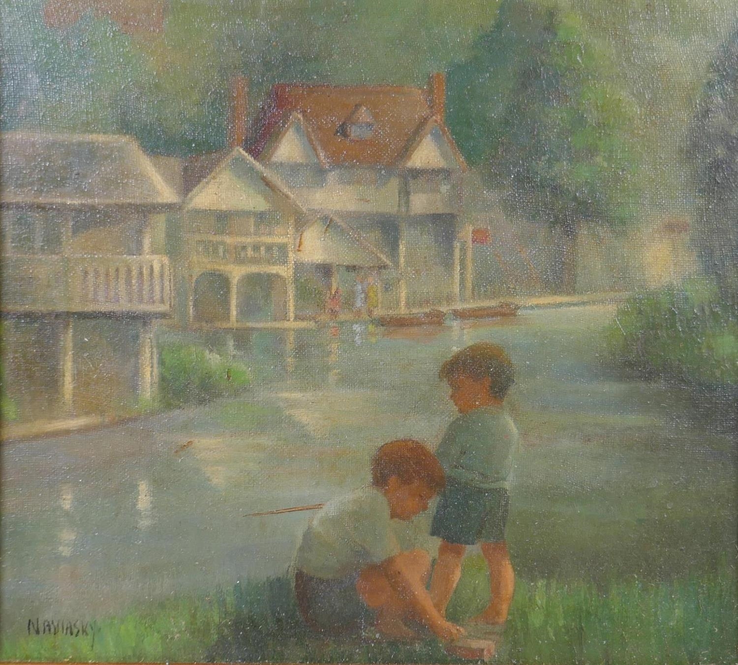 Philip Naviasky | Boys fishing by a canal | MutualArt