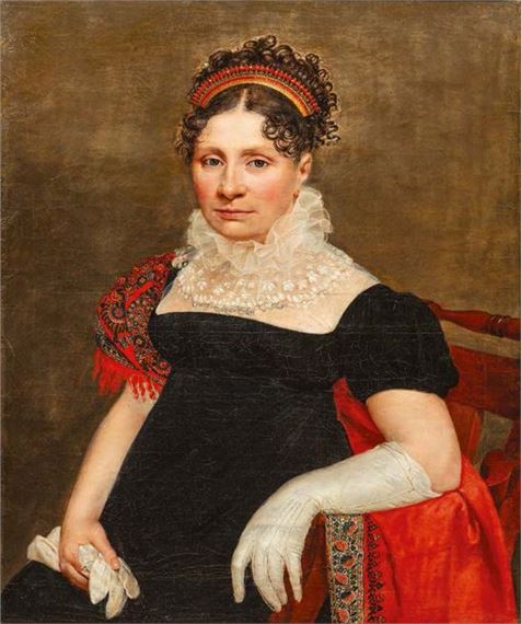 Henri-Francois Riesener | Madame wearing a shawl and coral tiara Monsieur in plum frock coat ...