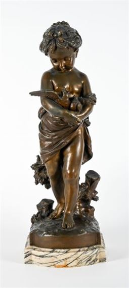 French School, 19th Century | FRENCH SCHOOL late 19th century Young girl with two doves Bronze ...