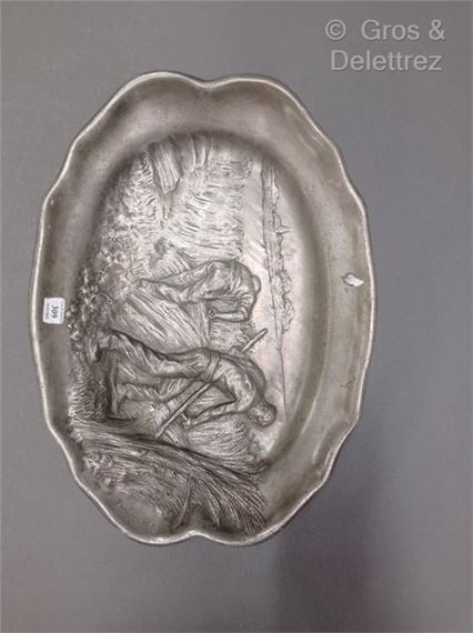 Paul Maris Louis Pierre Richer | Pewter dish depicting two peasants ...