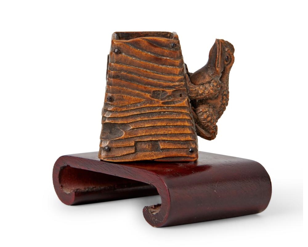 Japanese School | A Japanese carved hardwood toad netsuke | MutualArt