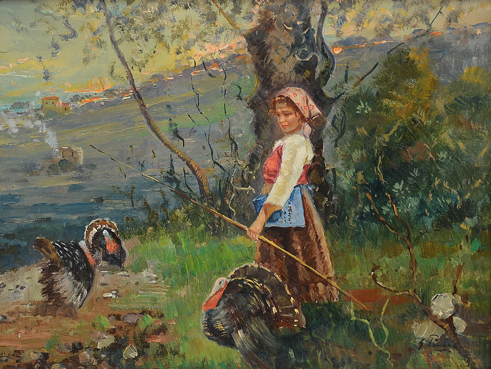 Giovanni Panza | Peasant girl in landscape | MutualArt