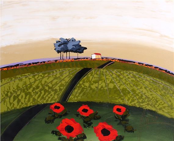 Munro | FARMSCAPE WITH RED FLOWERS IN THE FIELD | MutualArt