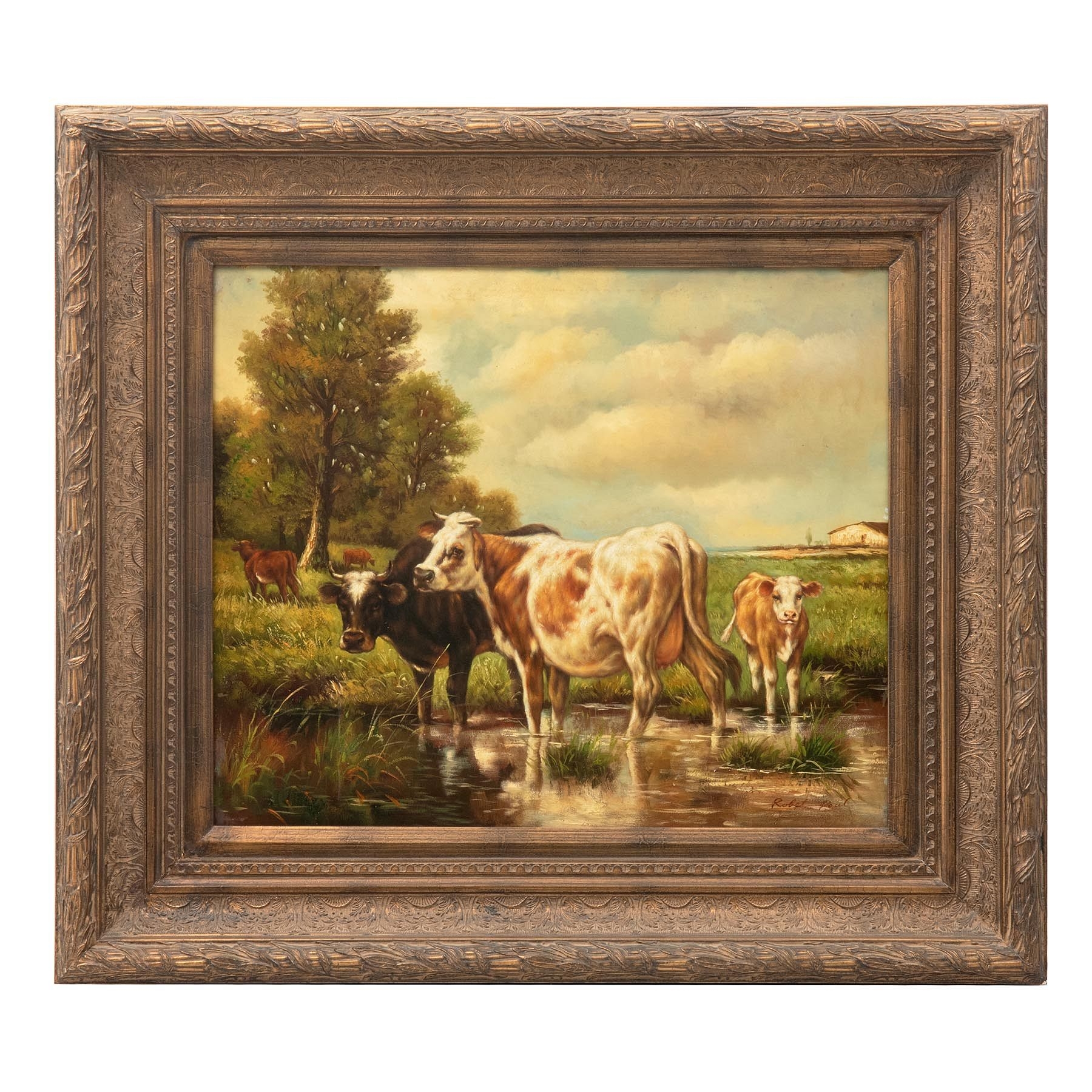 Robert Paul | Paisaje campirano, vacas y becerro | MutualArt