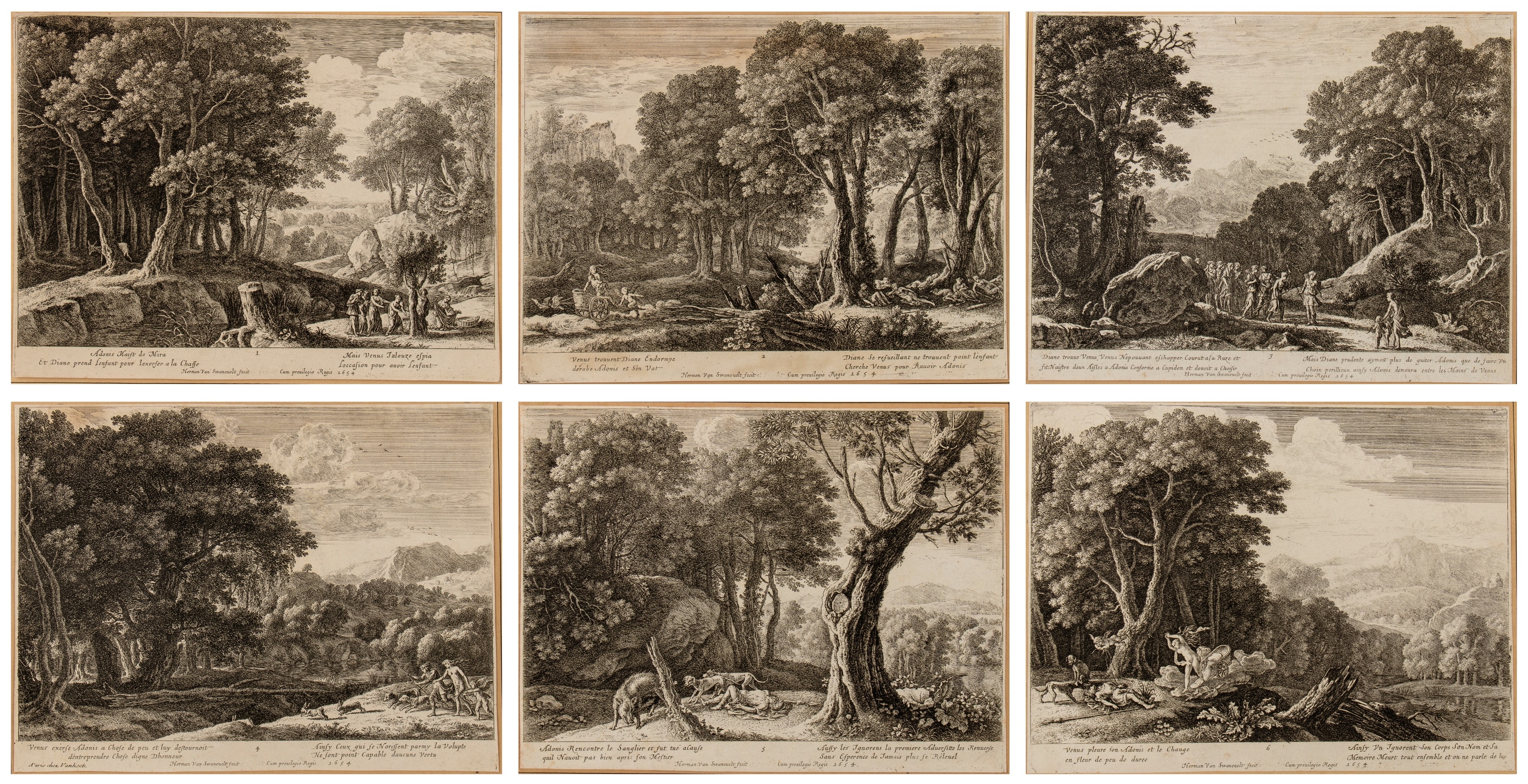 Herman Van Swanevelt | Six landscapes with the story of Adonis, 1654 ...