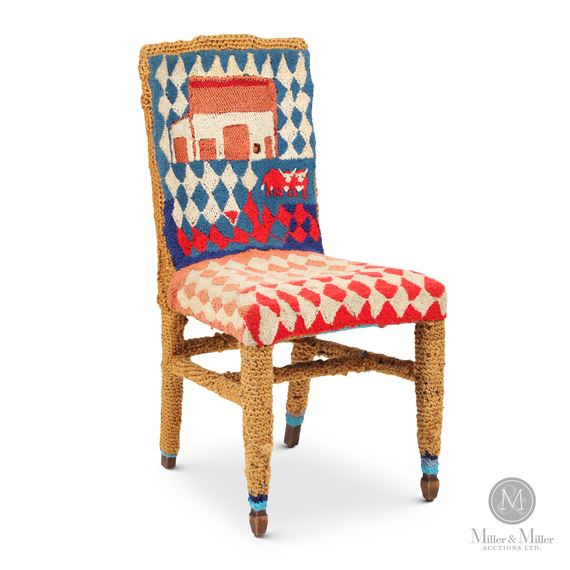 ALBERT LOHNES | CHAIR WITH FARMHOUSE, OXEN AND DIAMONDS (Circa 1970s ...