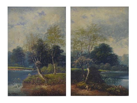 George Harris | Oil on board - Pair of riverside scenes | MutualArt