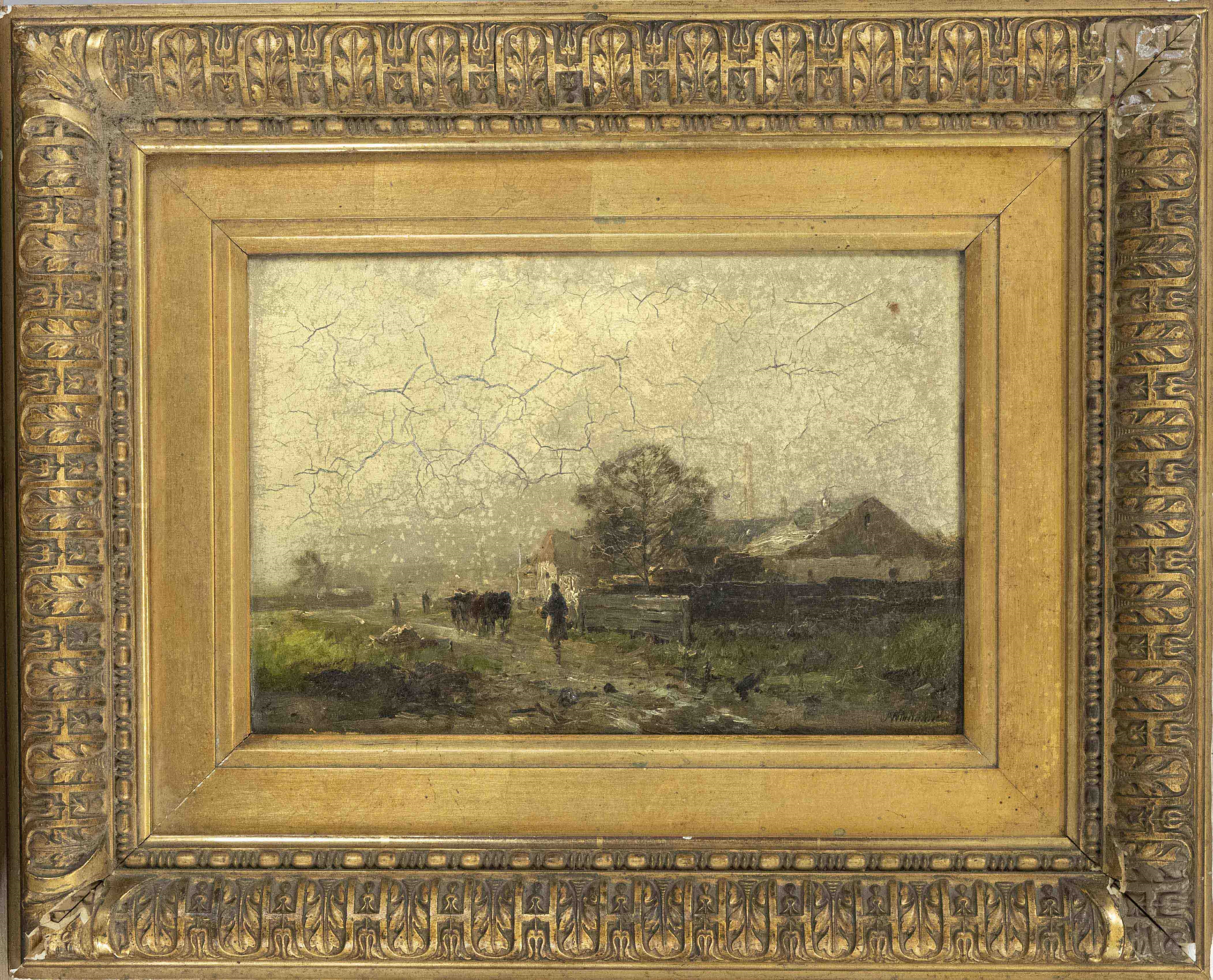 Anton Windmaier | Morgenstimmung über einem Hof mit Staffage | MutualArt