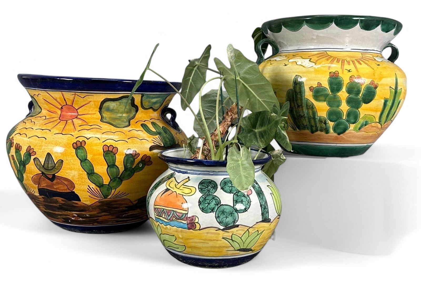 Unknown | Three Mexican Hand Painted Talavera Pottery Planters With ...