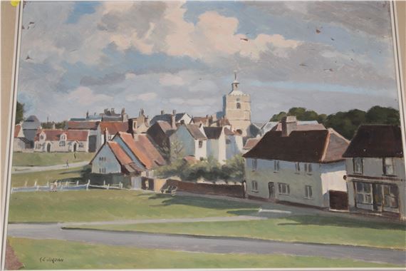 Reginald Ernest Jordan | oil on board depicting a village scen | MutualArt