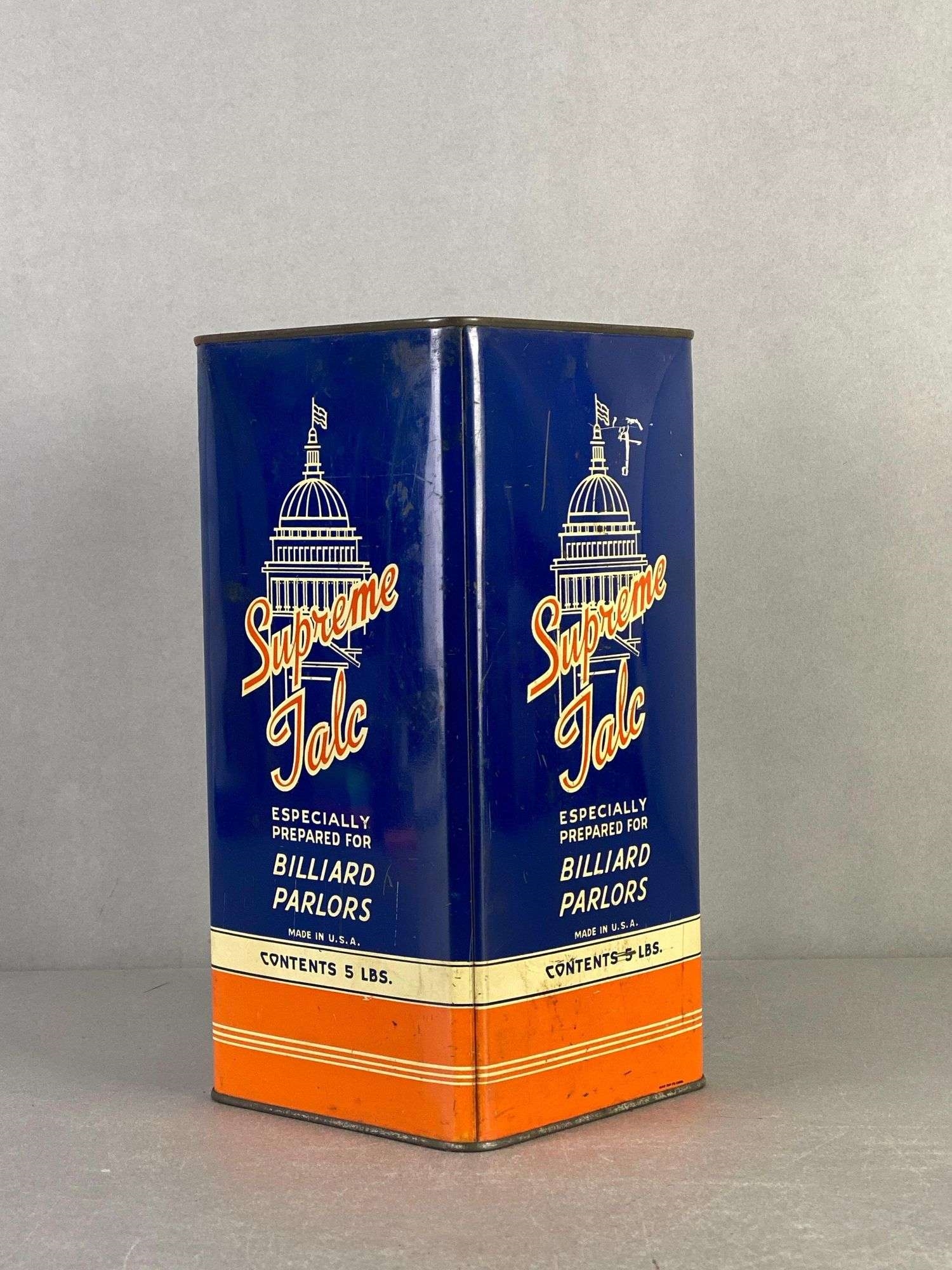 Grover C. George | Vintage Supreme Billiards Talc 5 lbs Advertising Can ...