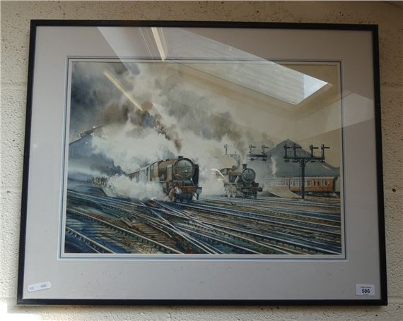 Brian Richard Entwistle | Large watercolour of steam trains by Brian ...