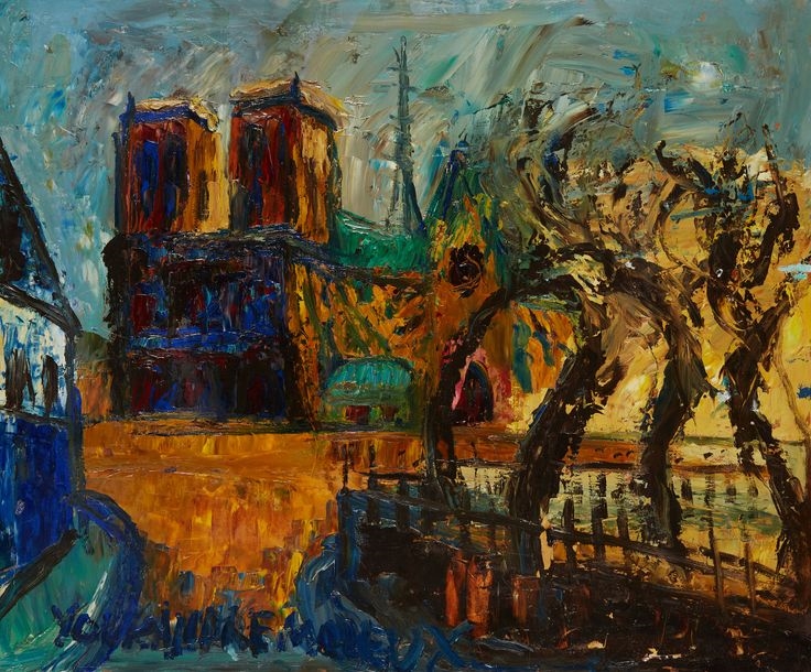 Yves André Moleux | View of Notre-Dame de Paris Oil on isorel Signed ...