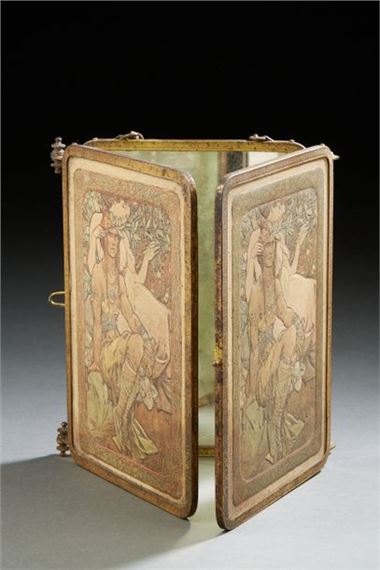 Alphonse Mucha | Alphonse MUCHA Small folding triptic mirror presenting ...
