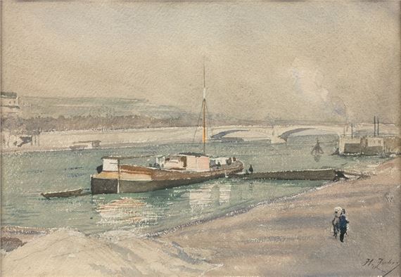 Henri Zuber | Busy quay and barge | MutualArt