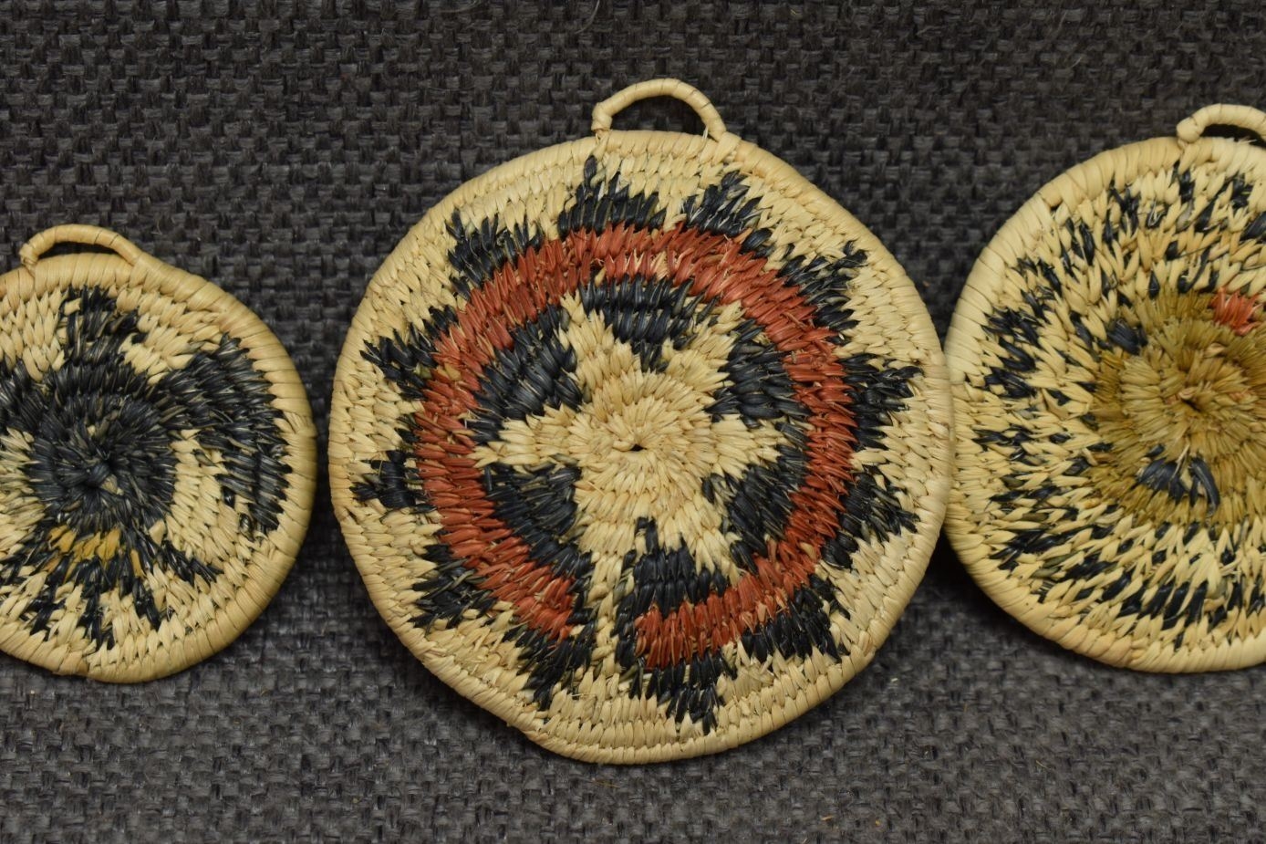Jewelry | FIVE HOPI MINIATURE BASKETRY PLAQUES | MutualArt