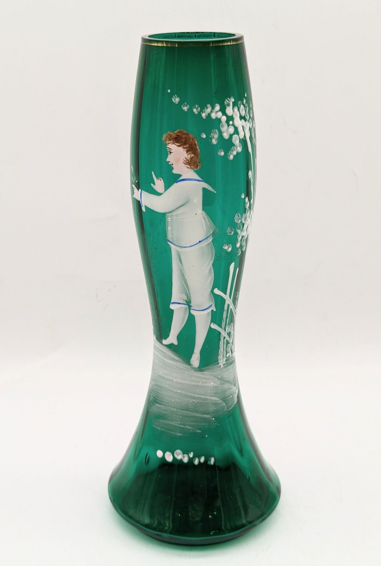 Mary Gregory | Antique mint green glass vase | MutualArt