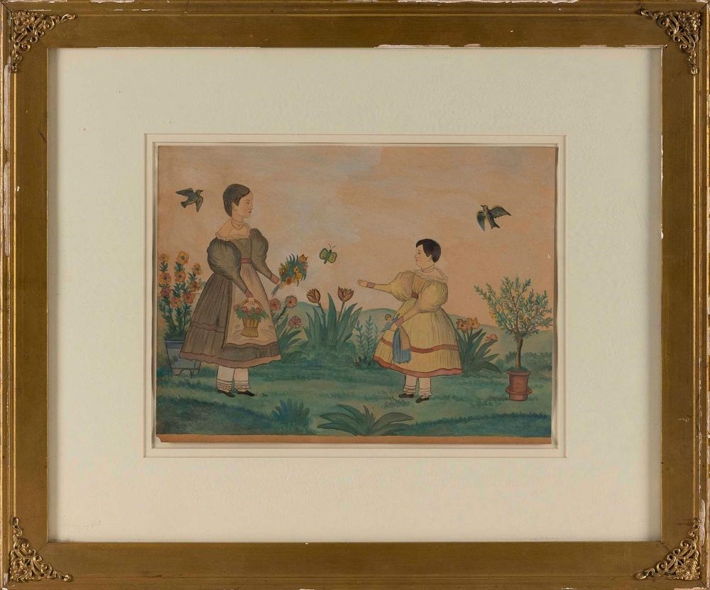 Joseph H. Davis | Portrait of two girls in a garden (19th Century ...