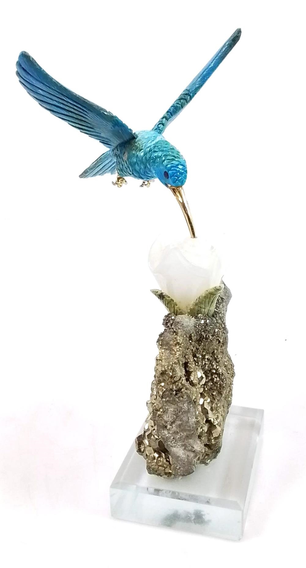Agate | Hummingbird Howlite & Pyrite Sculpture | MutualArt