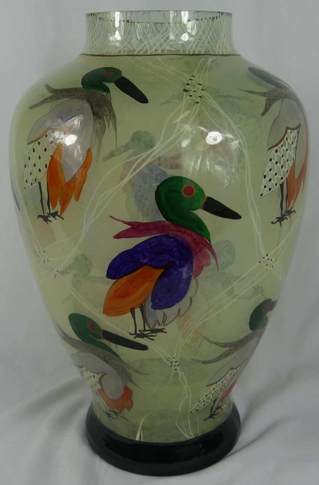 Murano | Murano studio glass vase with hand painted bird motif | MutualArt