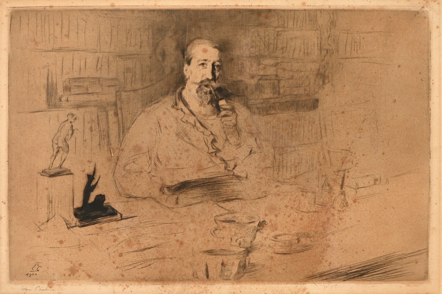Edgar Chahine | Portrait of Anatole France, in his library (1900 ...